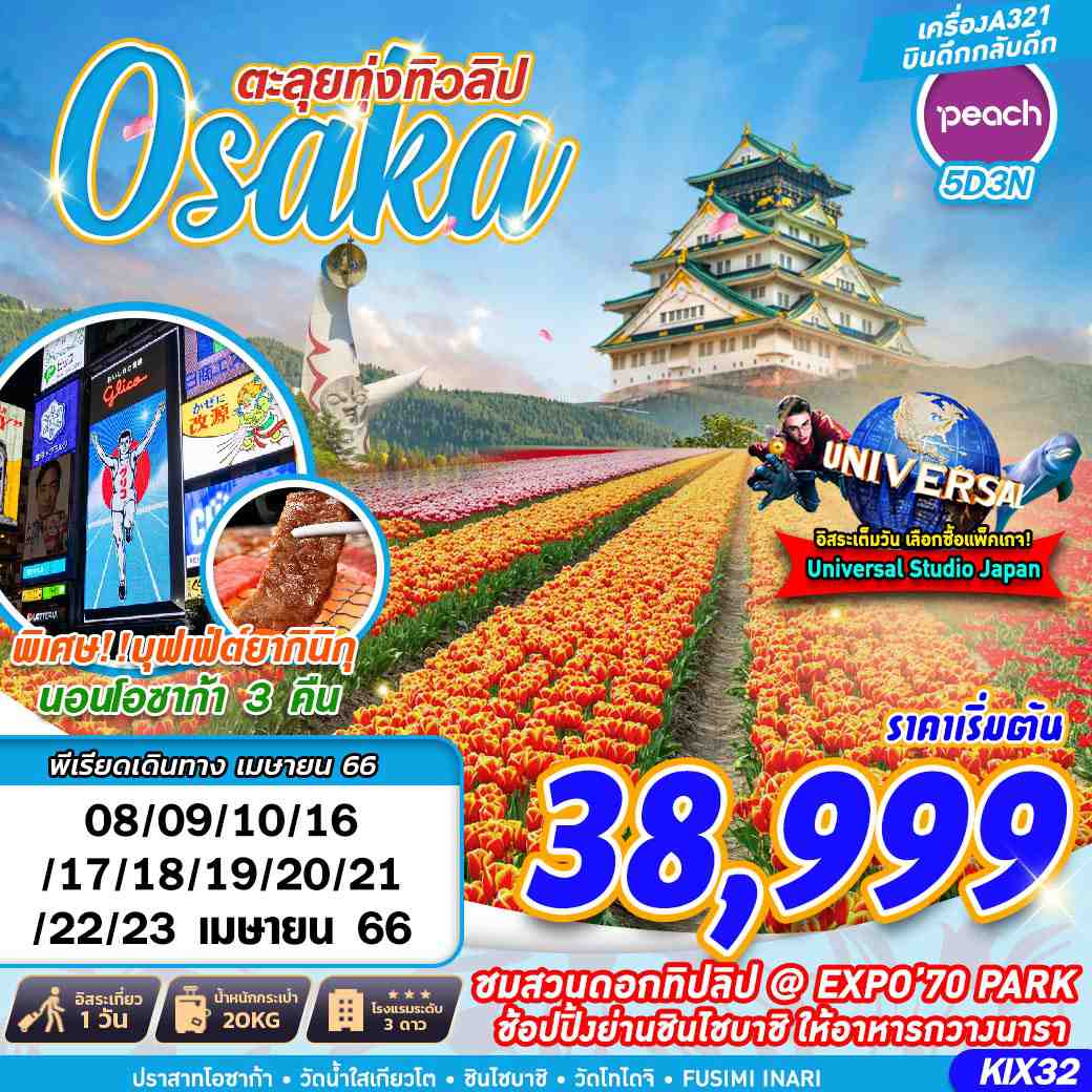 KIX32 : Osaka ตะลุยทุ่งทิวลิป 5 วัน 3 คืน - Public Holiday